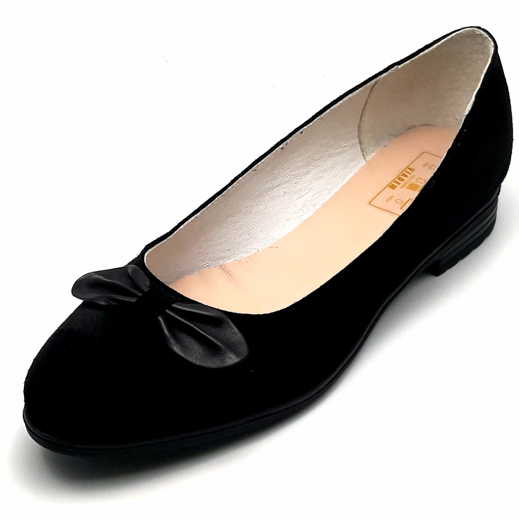 Balerini simpli din piele natrala intoarsa negru cu fundita - Magazin ...