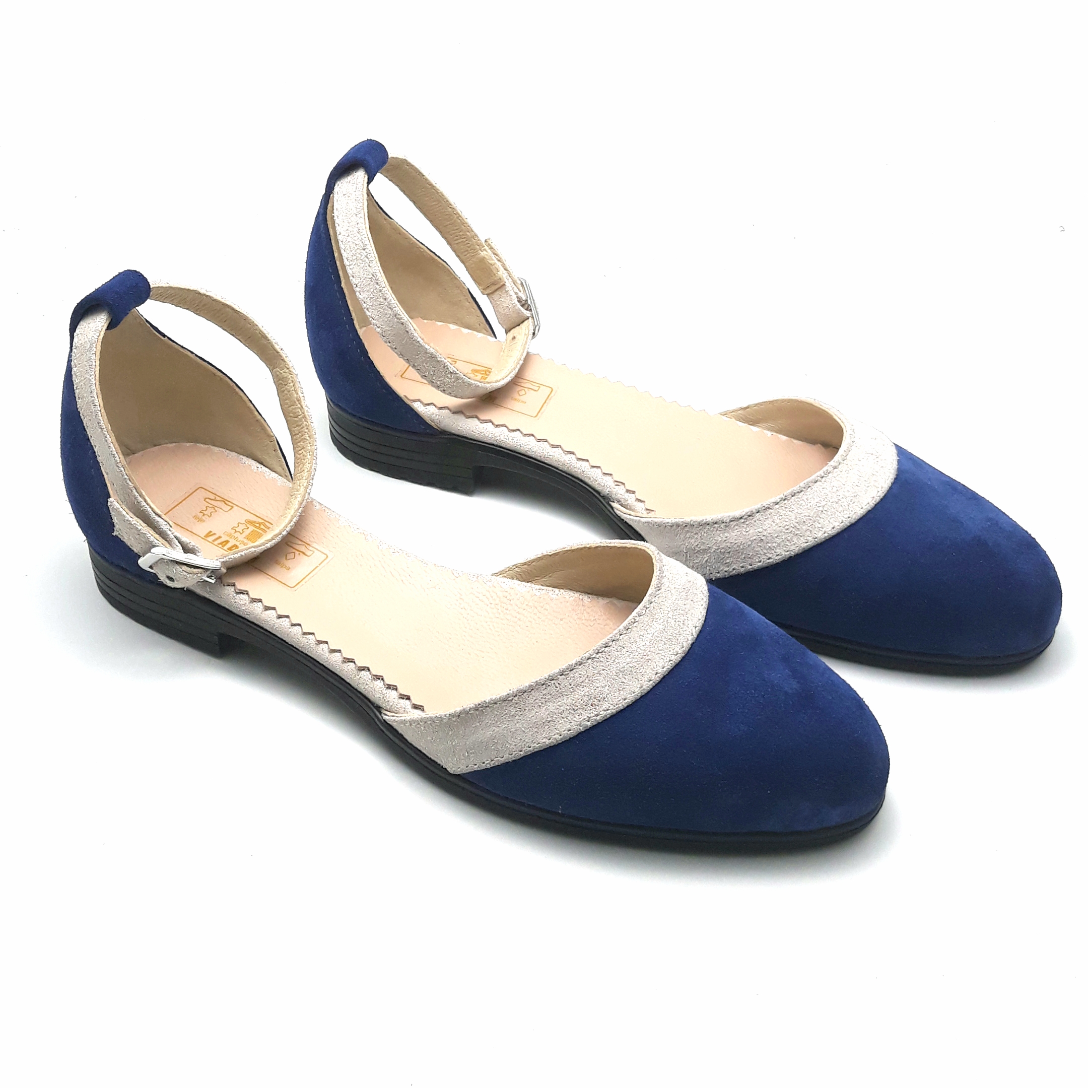 Balerini decupati din piele naturala intoarsa albastra-auriu - Magazin ...