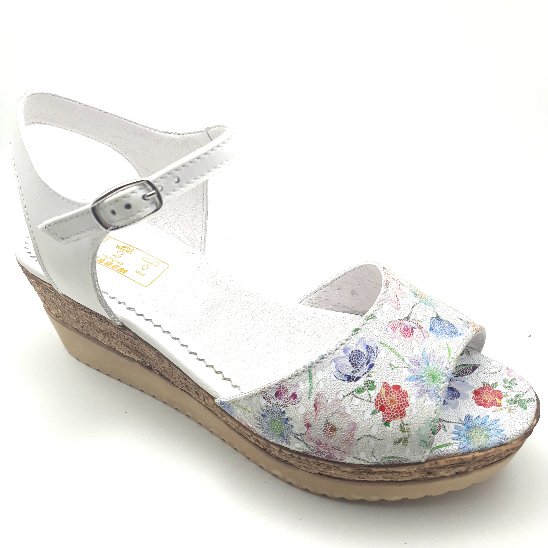 Sandale dama din piele naturala alba cu imprimeu floral - Magazin ...
